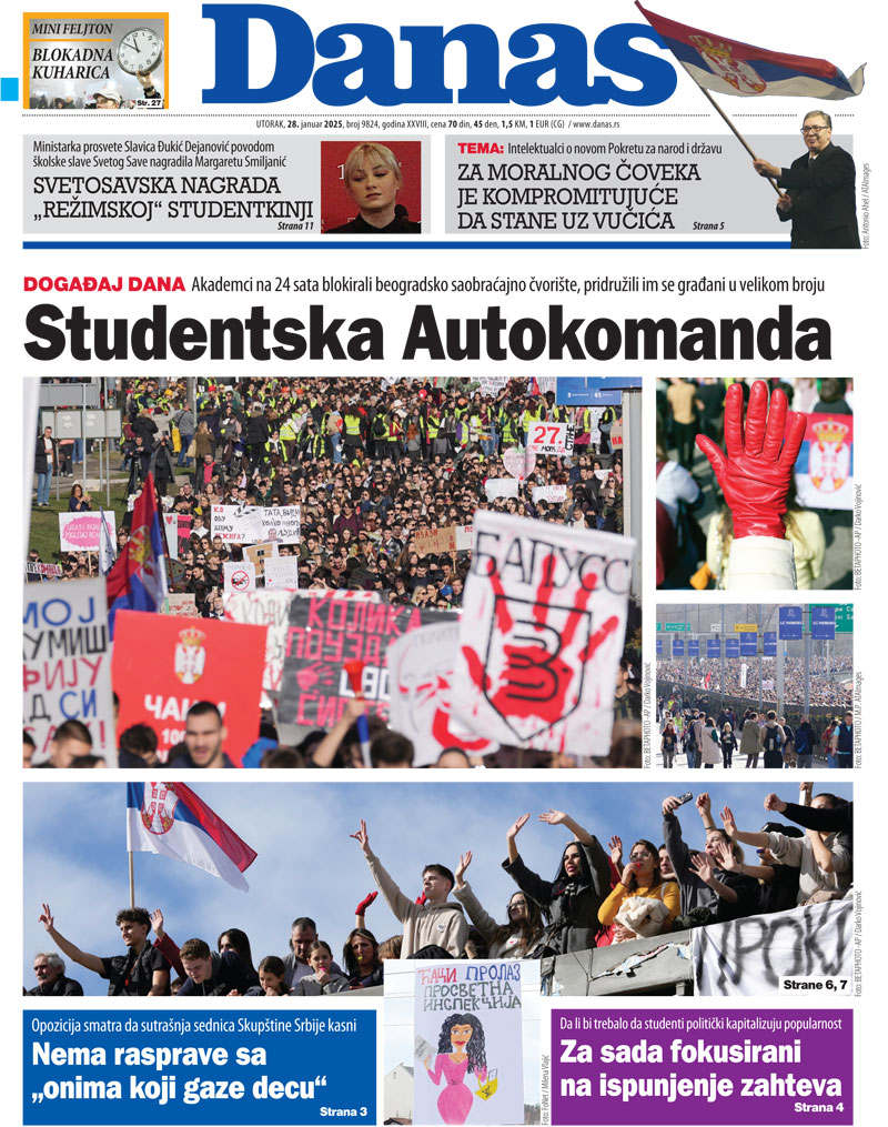 Naslovna strana za 28. januar 2025. - Dnevni list Danas