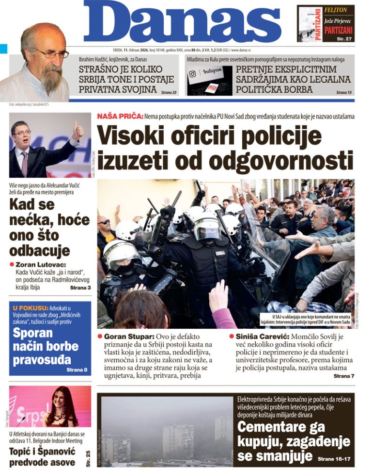 Naslovna strana za 11. februar 2026. - Dnevni list Danas